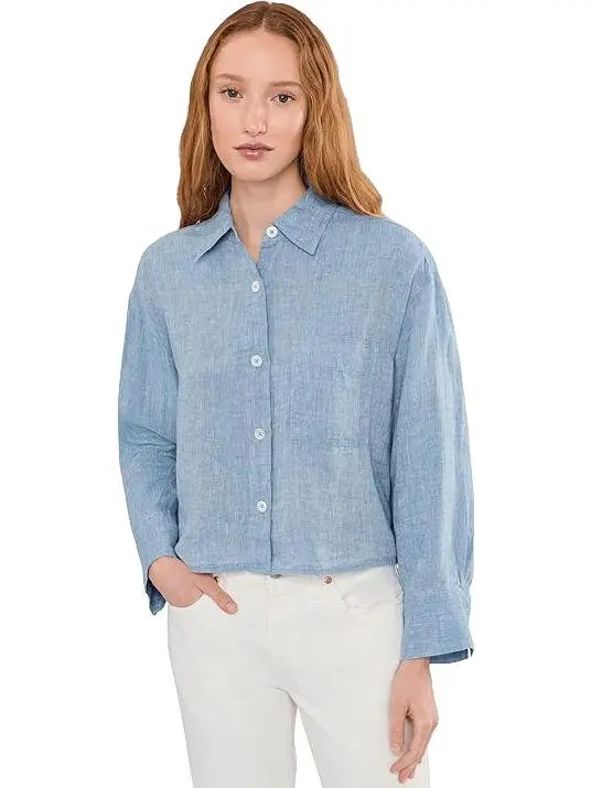 Madewell Linen Button-down Shirt With Straight Hem - Blue