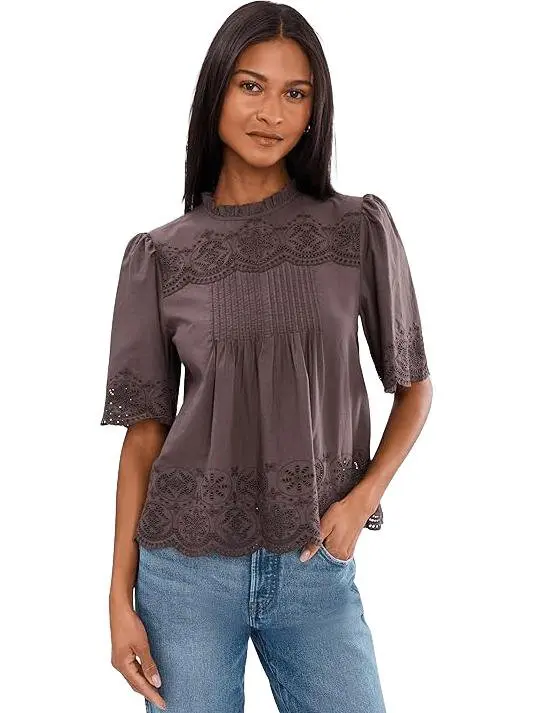 Madewell Embroidered Pintuck High-neck Top - Purple
