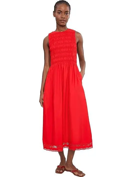 Madewell Embroidered Melody Smocked Midi Dress - Burgundy