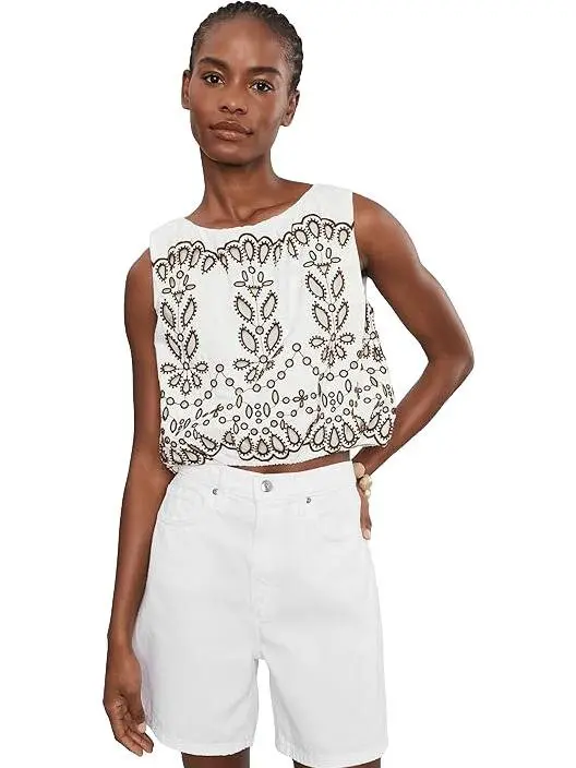 Madewell Embroidered Sleeveless Bubble Top In Poplin - White