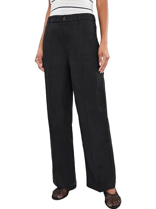Madewell The Zoe Relaxed Straight Pant In 100% Linen - Black