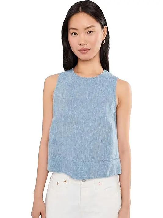 Madewell Embroidered Shell Top In 100% Linen - Blue