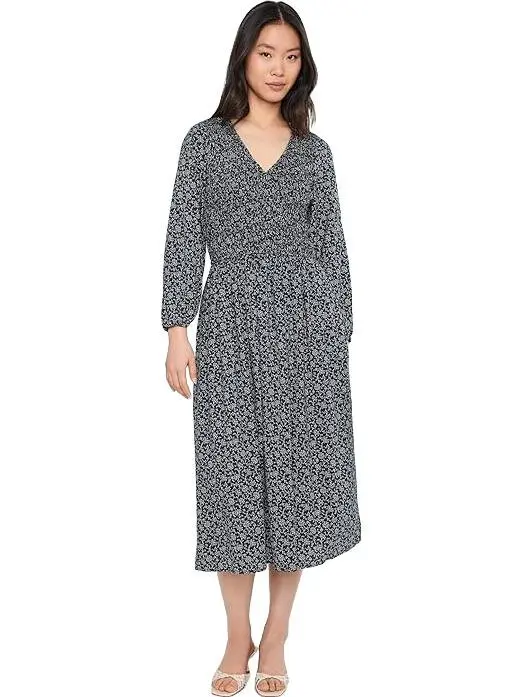 Madewell Smocked V-neck Midi Dress - Navy