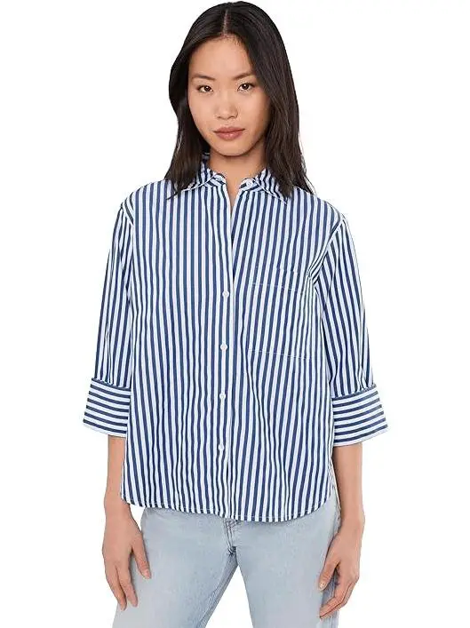 Madewell The Signature Y-neck Shirt In Poplin - Blue