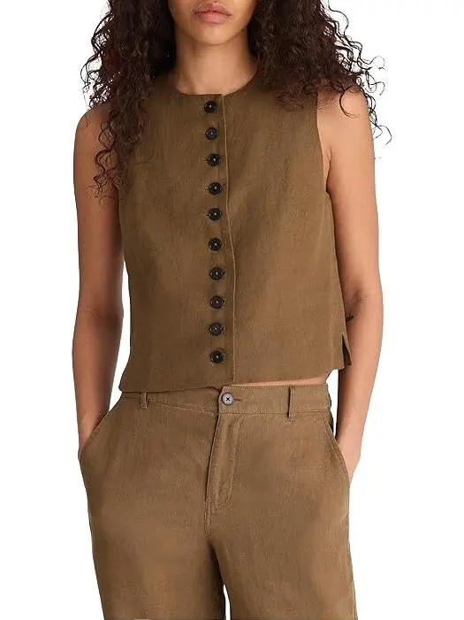 Madewell Sleeveless Button-front Shell Top In 100% Linen - Black