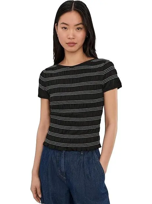 Madewell Smocked Striped Short-sleeve Top - Black