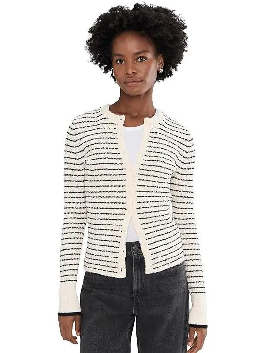 Madewell Striped Boucle-knit Cardigan Sweater - Beige