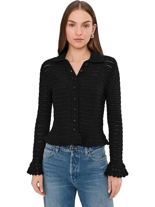 Madewell Pointelle-knit Peplum Cardigan Sweater - Black