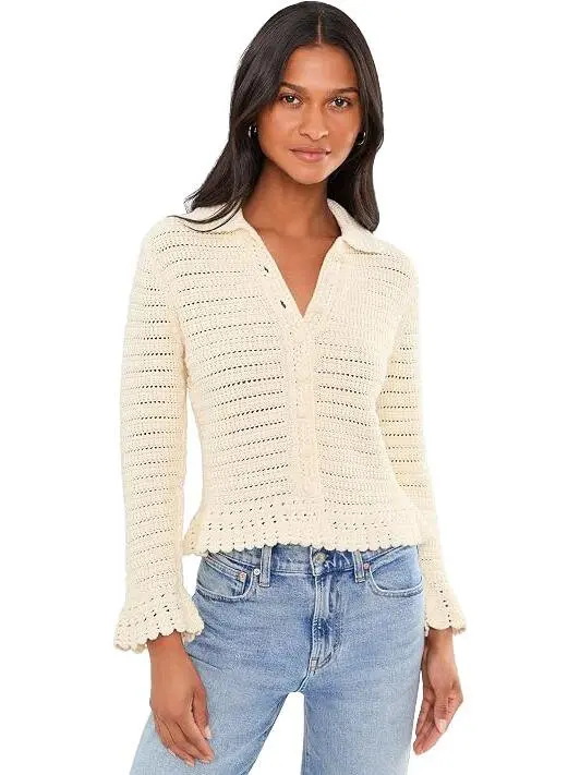 Madewell Pointelle-knit Peplum Cardigan Sweater - Canvas