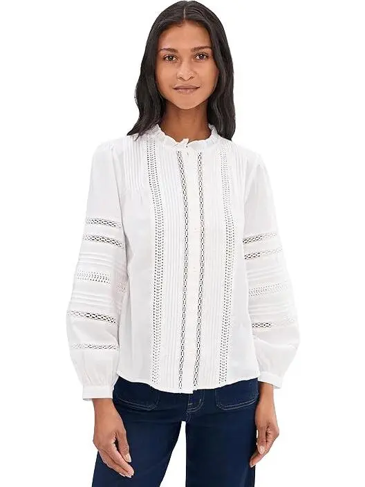 Madewell High-neck Lace-insert Pintuck Top - White