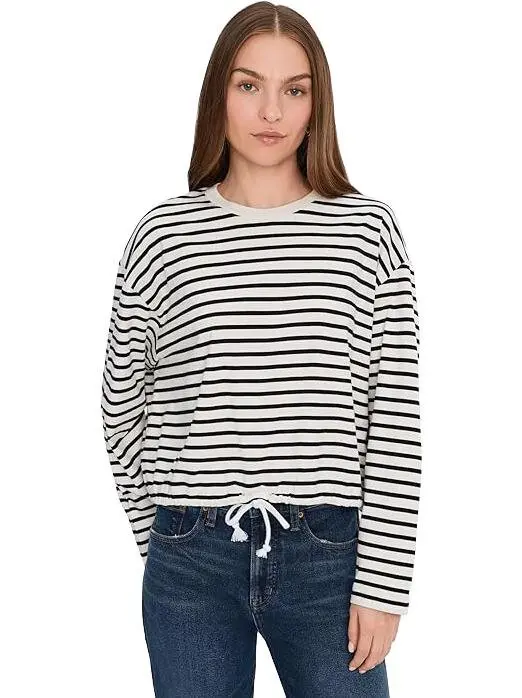 Madewell The Perfect Tie-waist Tee In Allday Jersey Striped Long Sleeve Crewneck - Blue