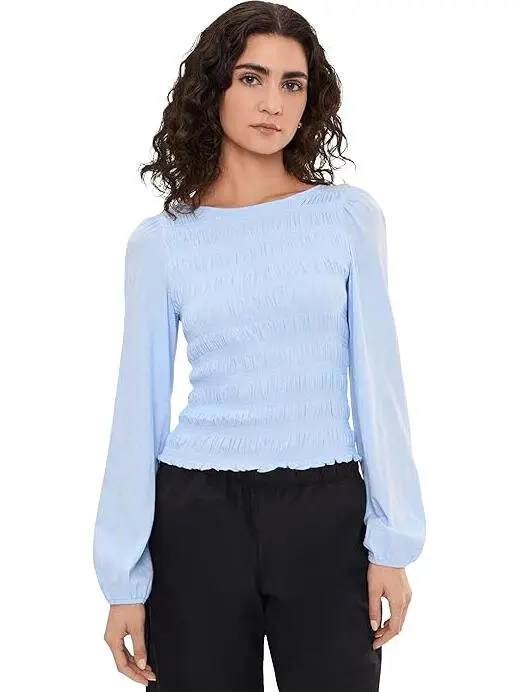Madewell Smocked Boatneck Top - Blue
