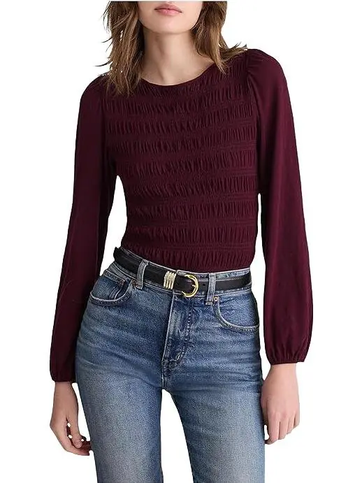 Madewell Smocked Boatneck Top - Burgundy