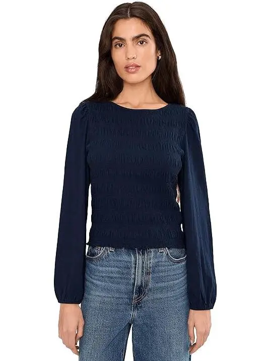 Madewell Smocked Boatneck Top - Navy