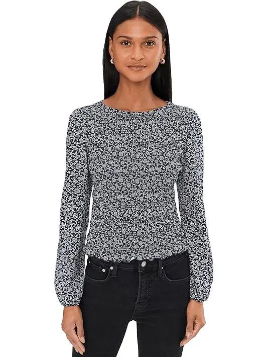Madewell Smocked Boatneck Top - Navy