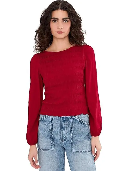Madewell Smocked Boatneck Top - Red