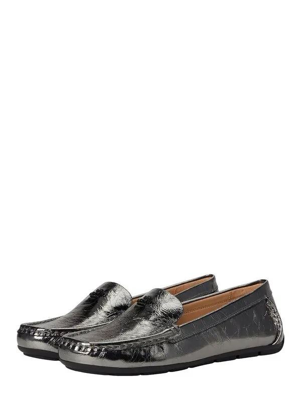 COACH Marley Crinkled Metallic Driver Flat Shoes - Pewter