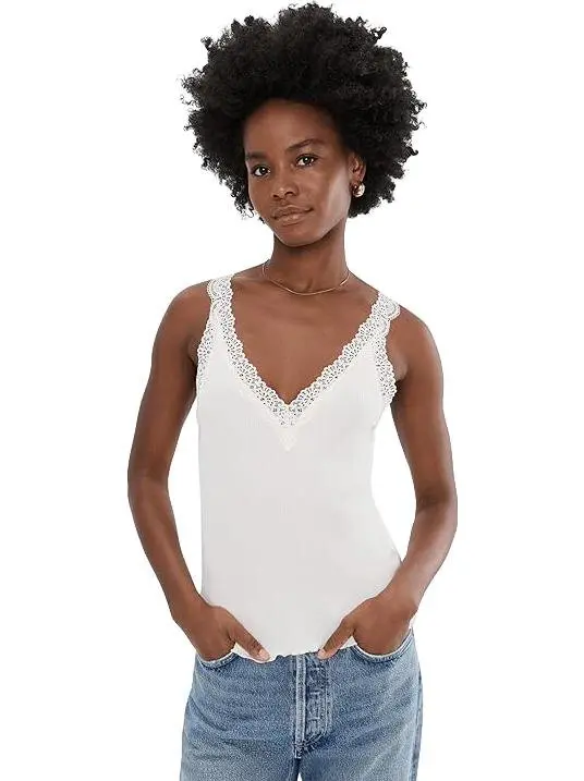 Madewell Lace-trim Ribbed V-neck Tank - White