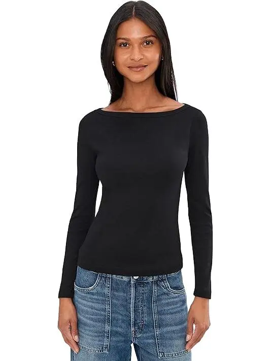 Madewell The '90s Boatneck Tee In Compact Cotton - Black