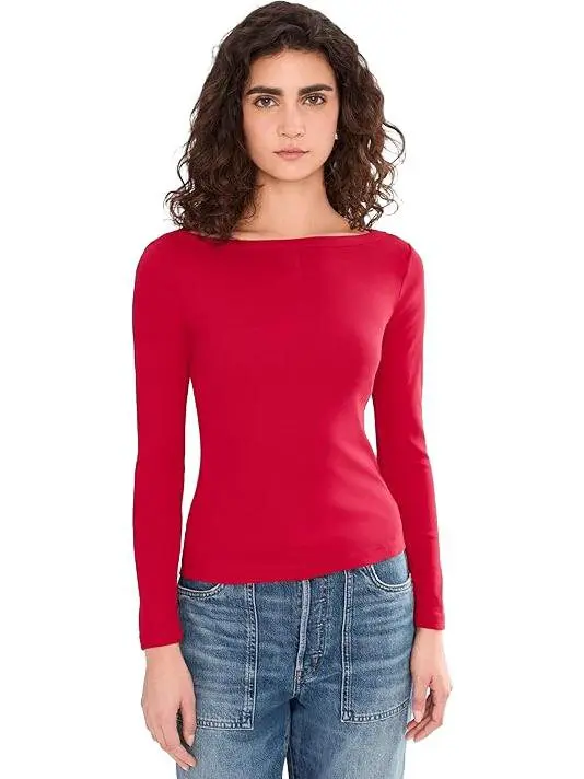 Madewell The '90s Boatneck Tee In Compact Cotton - Red