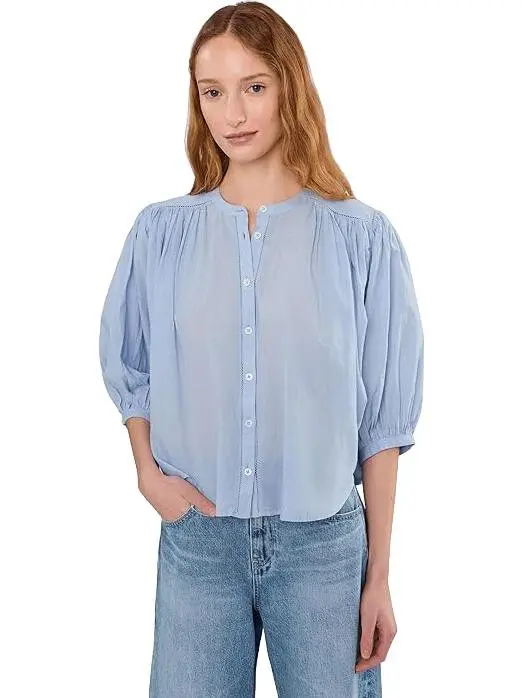 Madewell Shirred Puff Sleeve Button-up Top - Blue