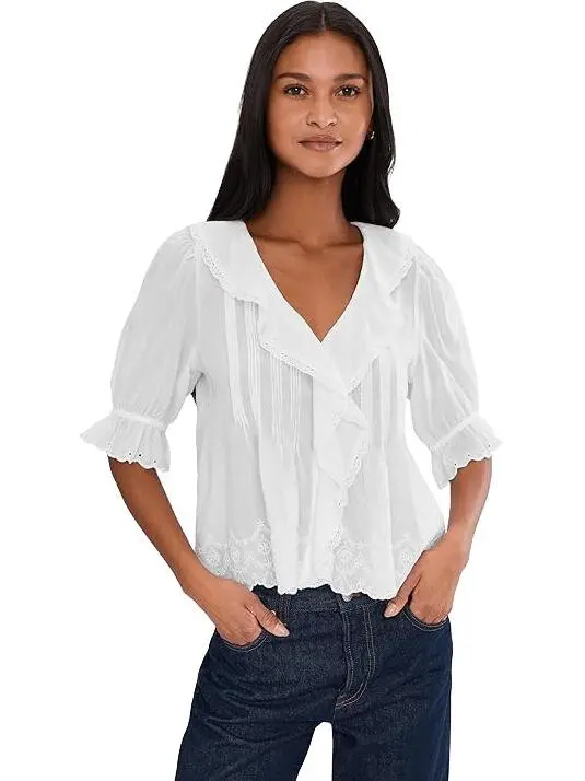 Madewell Kelly Embroidered Puff Sleeve Blouse - White