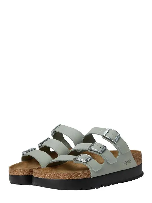 BIRKENSTOCK Florida Platform Nubuck Sandals - Gray