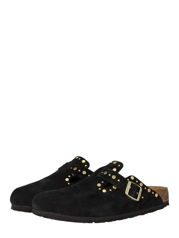 BIRKENSTOCK Boston Rivets Suede Clogs With Buckle Closure - Black