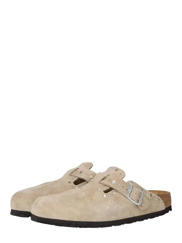 BIRKENSTOCK Boston Rivets Suede Clogs With Buckle Closure - Taupe