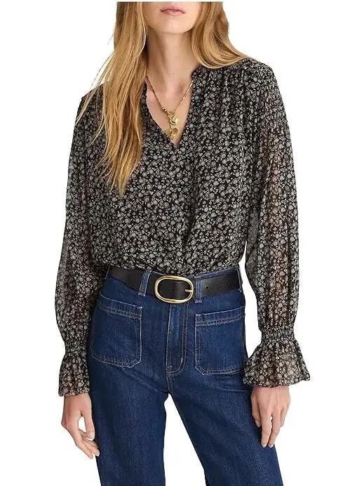 Madewell Lizzy Sheer Floral Print Blouse - Black