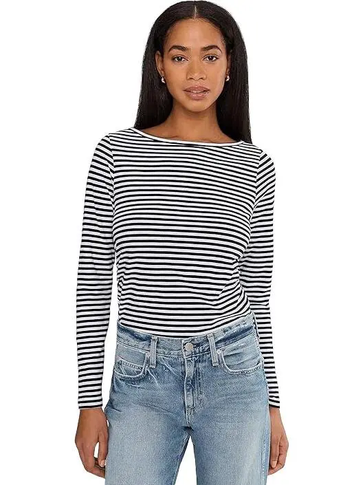 Madewell Side Ruched Slub Long Sleeve Stripe - Black