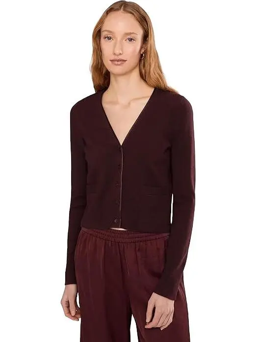 Vince Satin Button V-neck Fine Knit Cardigan - Red