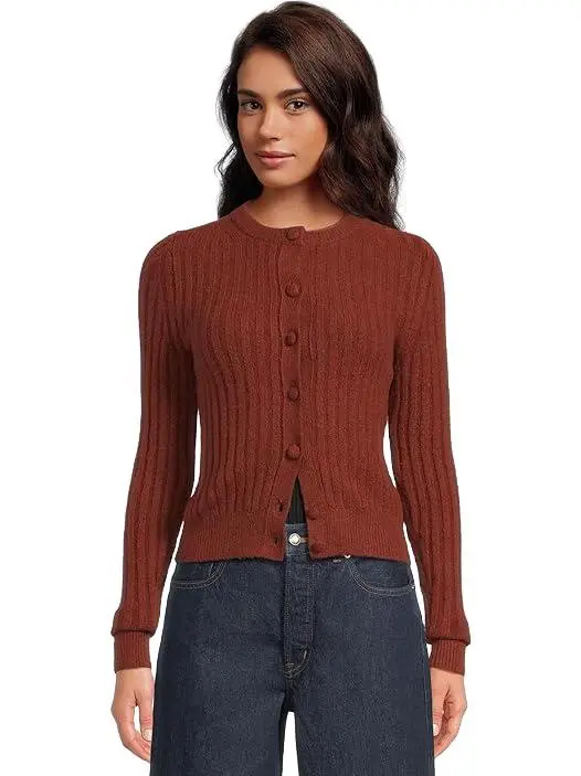 Madewell Long Sleeve Cozy Cotton Ribbed Cardigan Sweater - Brown