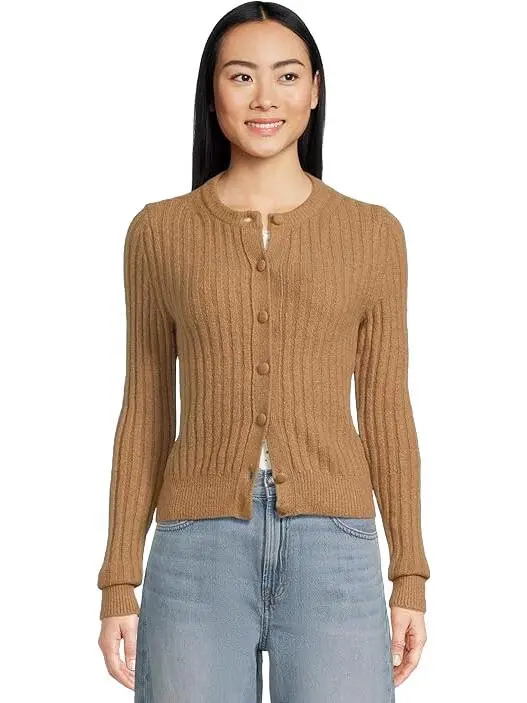 Madewell Long Sleeve Cozy Cotton Ribbed Cardigan Sweater - Tan
