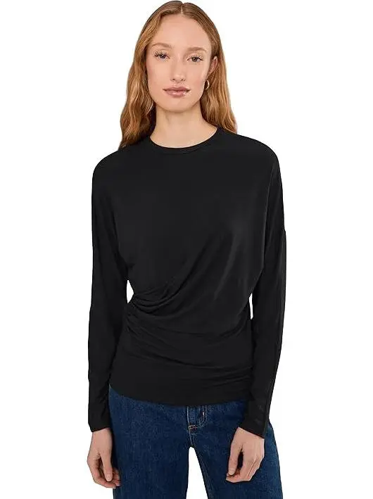 Vince Long Sleeve Crew With Draped Detail - Black