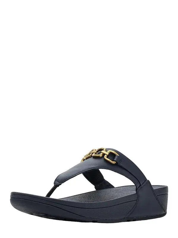 Fitflop Lulu Square-chain Leather Toe-post Sandals - Navy