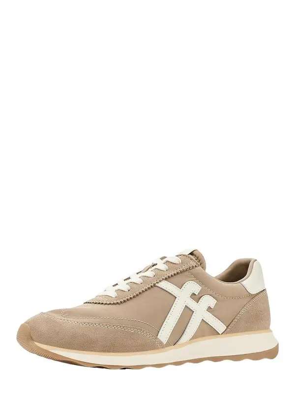 Fitflop Retro-q Ff Metallic-fabric/suede Sneakers - Beige
