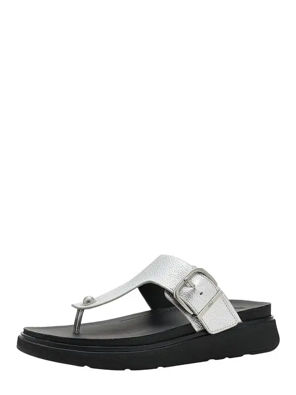 Fitflop Gen Ff Buckle Tumbled Leather Toe Post Wedge Sandals - Silver