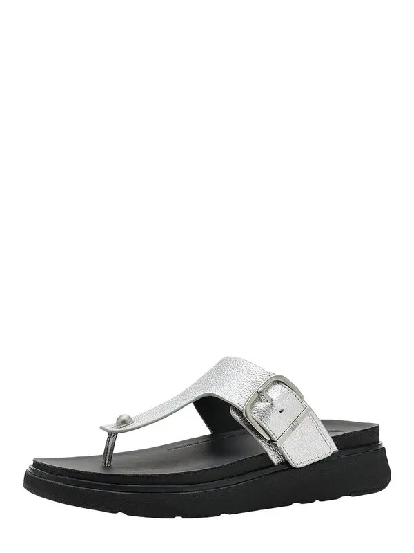 Fitflop Gen Ff Buckle Tumbled Leather Toe Post Wedge Sandals - Silver