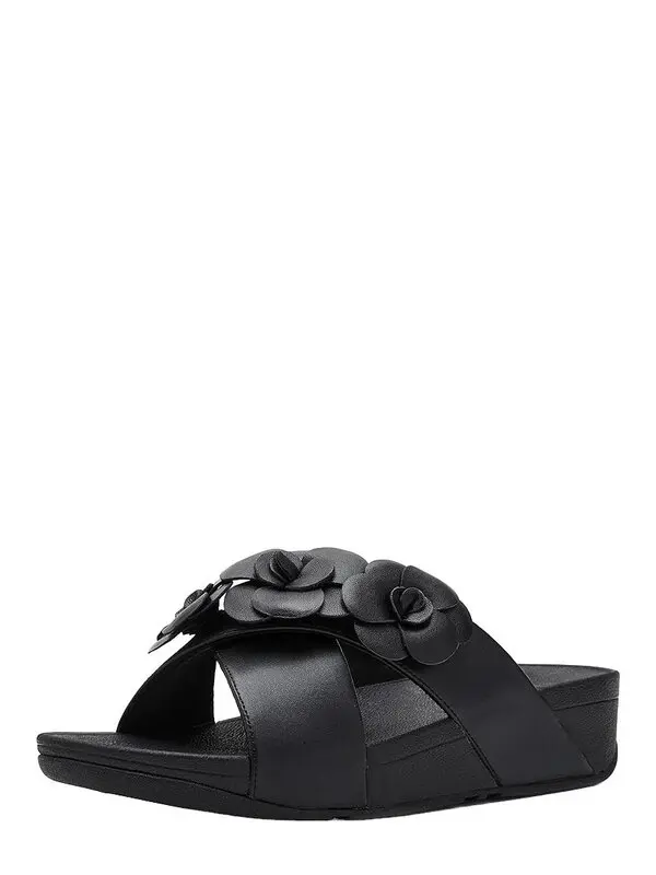 Fitflop Lulu Flower Cross Slides Wedge Sandals - Black