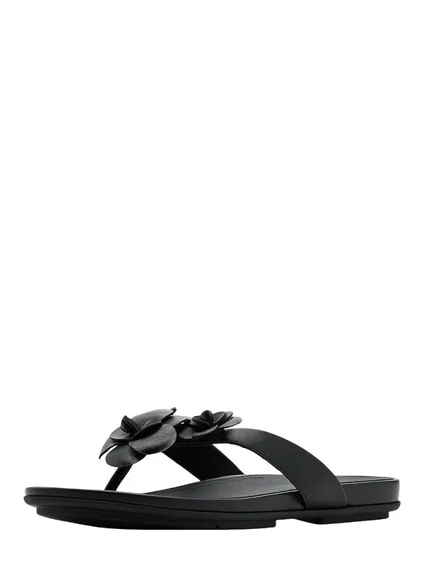 Fitflop Gracie Flower Leather Wedge Flip-flops - Black
