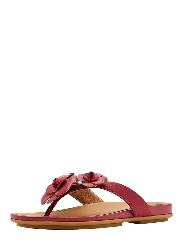 Fitflop Gracie Flower Leather Wedge Flip-flops - Red