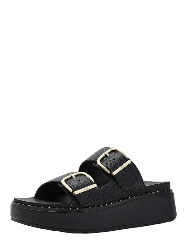Fitflop Gen Ff Max Buckle Tumbled Leather Two Bar Slides Wedge Shoes - Black