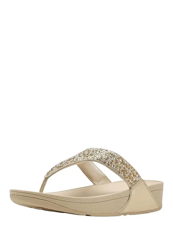 Fitflop Lulu Crystal-mix Metallic Toe-post Wedge Sandals - Gold
