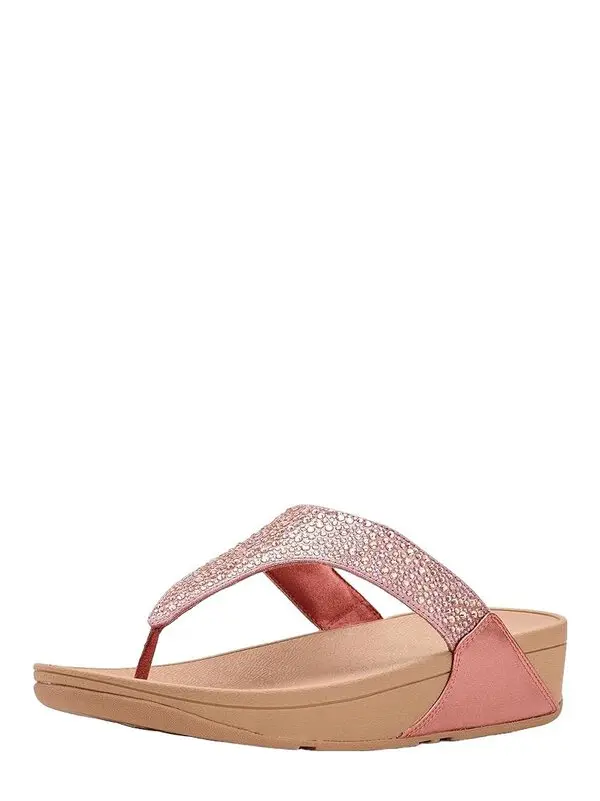 Fitflop Lulu Crystal-mix Metallic Toe-post Wedge Sandals - Pink