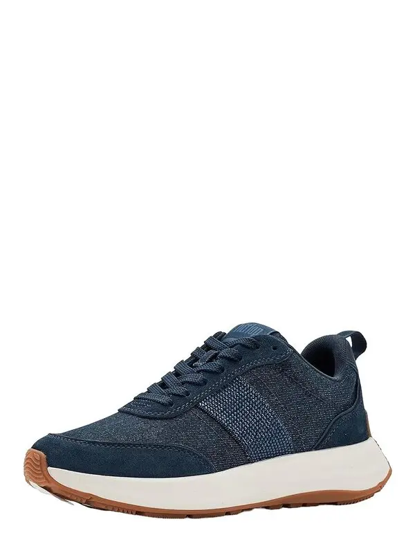 Fitflop F-mode Flow Crystal Denim/suede Lace-up Sneakers - Navy