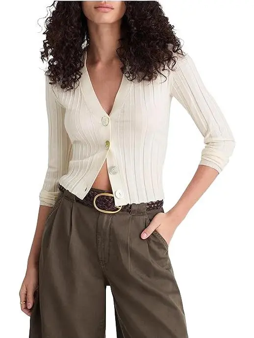 Madewell Merino Silk Ribbed Cardigan - Bone