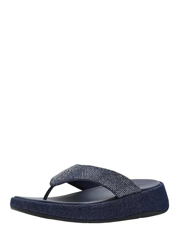Fitflop F Mode Denim And Hotfix Wedge Sandals - Navy