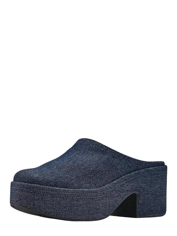 Fitflop Platform Denim Heeled Mules - Navy