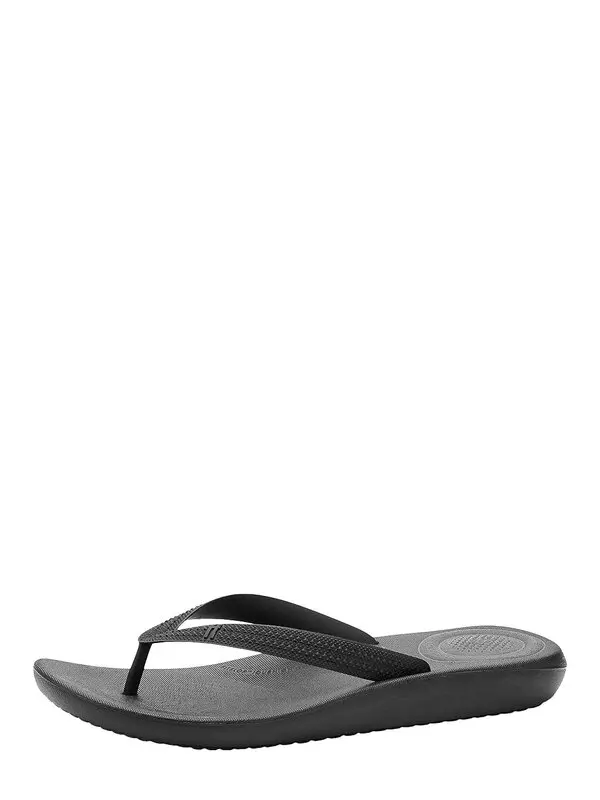 Fitflop Iqushion Textured-strap Wedge Flip-flops - Black